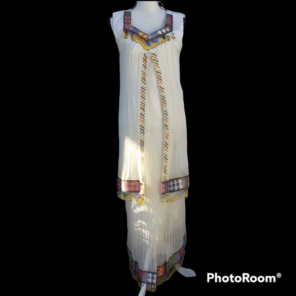 Vintage | Dresses | Vintage 6s 70s Boho Beaded Maxi Dress Size M | Poshmark